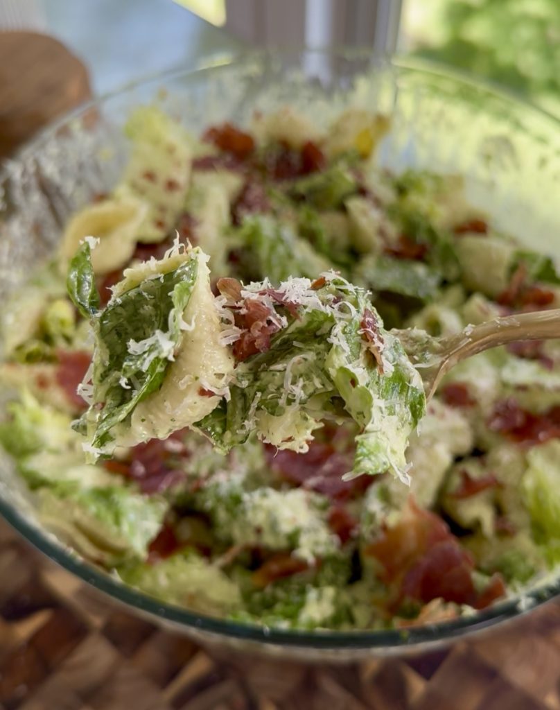 Pesto Caesar Pasta Salad with Crispy Prosciutto - Rachaell's Recipes